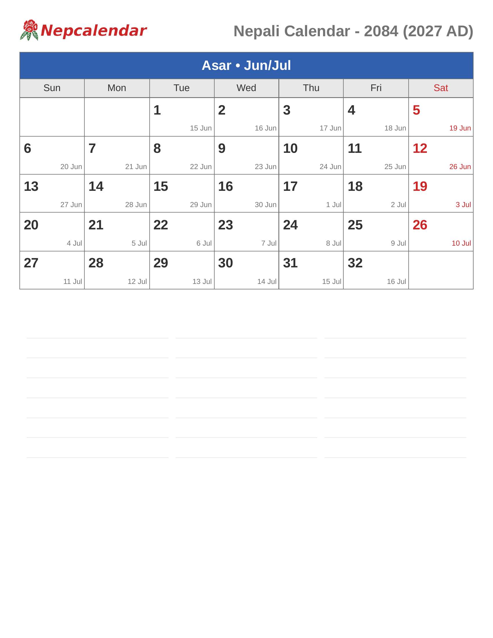 Nepali Calendar 2084 Asar | असार २०८४